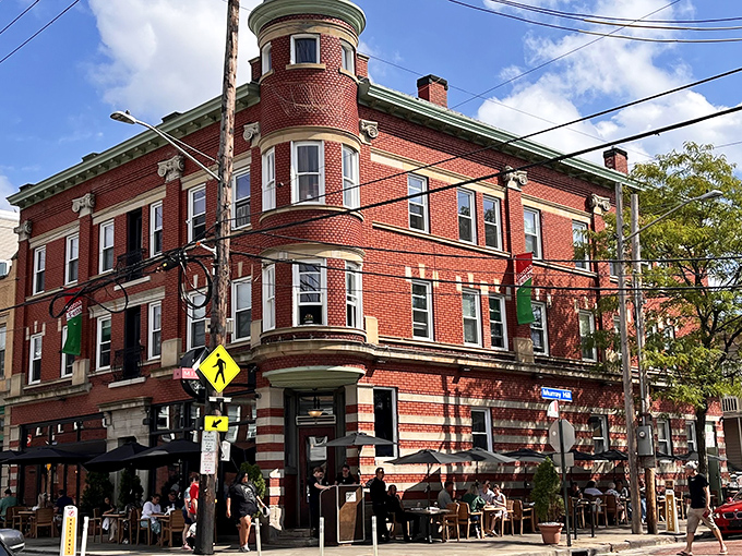 The corner turret of Mia Bella's historic brick building stands like a culinary lighthouse in Cleveland's Little Italy, beckoning hungry souls to safe harbor.