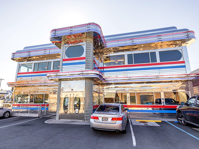 Gleaming like a chrome spaceship that landed in Wilmington, Goober's Diner's exterior promises a journey back to the golden age of American dining.