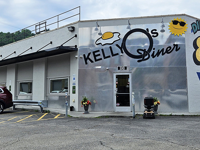 The metallic facade and sunny-side-up egg logo promise what lies within: unpretentious comfort food that Pittsburgh locals line up for daily.