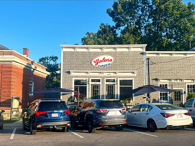 The stone facade of Galena Diner stands like a culinary lighthouse in this charming Ohio village, its red oval sign promising comfort and satisfaction to all who enter.