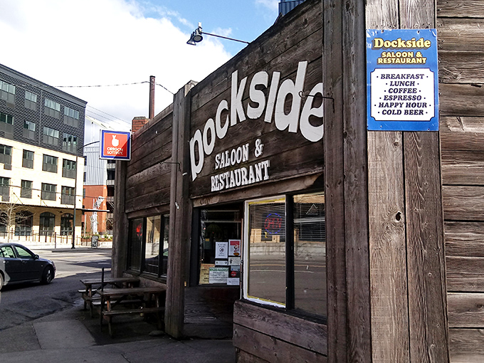 Nestled between modern Portland, this wooden gem looks like it time-traveled from a friendlier era.