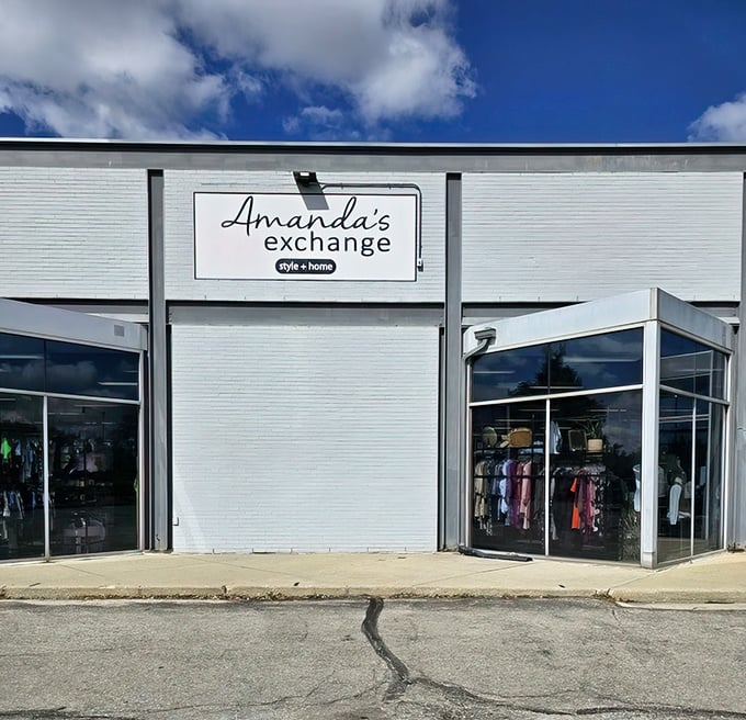 The unassuming white storefront of Amanda's Exchange belies the treasure trove within, like finding a secret passage in what you thought was an ordinary bookcase.