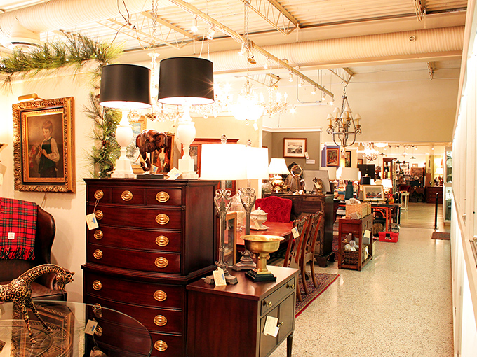 Where treasure hunting meets interior design dreams. Rows of carefully curated furniture and decor await discovery in this Columbus consignment paradise.
