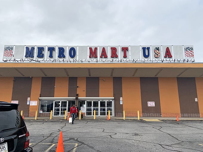The orange and brown exterior of Metro Mart USA stands like a retail fortress in Atlanta, promising treasures within that your wallet won't run screaming from.
