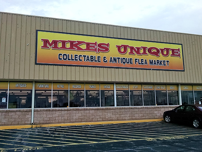 The unassuming exterior of Mike's Unique in Springfield hides a treasure trove within, like finding a secret passage to the past.