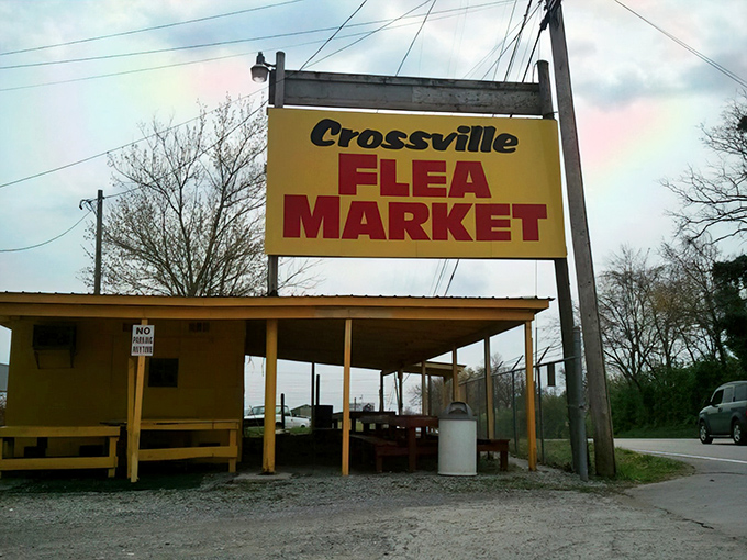 That yellow sign isn't just advertising &ndash; it's promising adventure, one vintage treasure at a time.