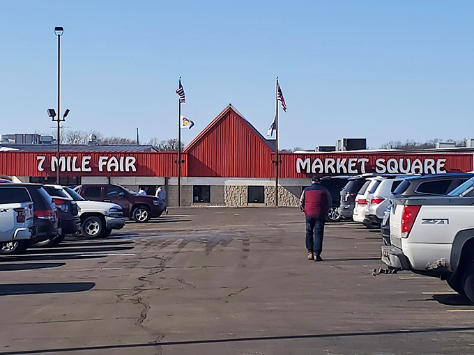 The iconic red-roofed entrance to 7 Mile Fair stands like a retail Emerald City, beckoning treasure hunters from across Wisconsin and beyond.