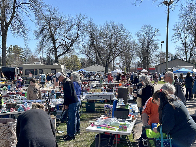 The Sunday morning treasure hunt begins! Browsers weave between tables at Shawano's sprawling flea market, where one person's castoffs become another's prized discoveries.