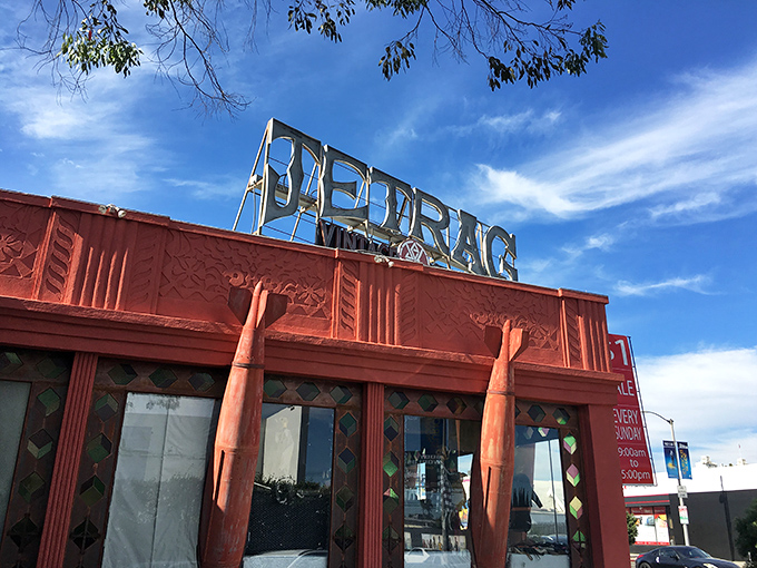 That iconic Jet Rag sign beckons like a vintage fashion lighthouse guiding thrift shoppers to treasure.