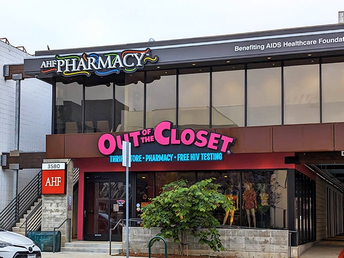 The bold pink and teal signage announces this isn't your average shopping experience&mdash;it's retail therapy with a mission.