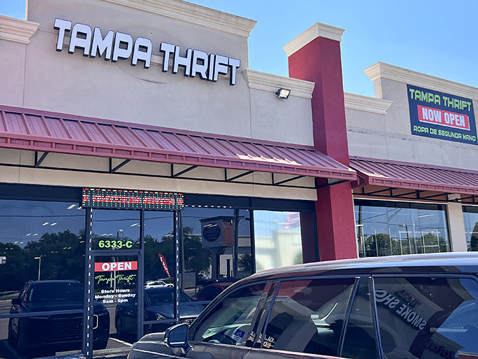The unassuming storefront of Tampa Thrift beckons bargain hunters with its bold signage &ndash; like a treasure chest disguised as a strip mall tenant.