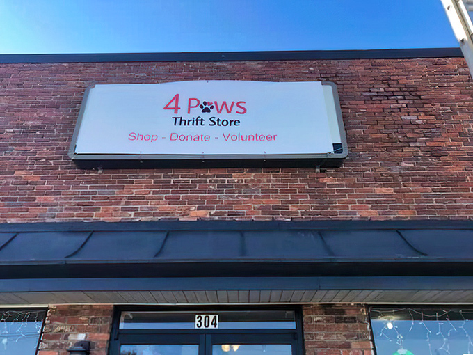 The unassuming brick fa&ccedil;ade of 4 Paws Thrift Store hides a treasure trove within. Like finding the wardrobe to Narnia, but for bargain hunters.