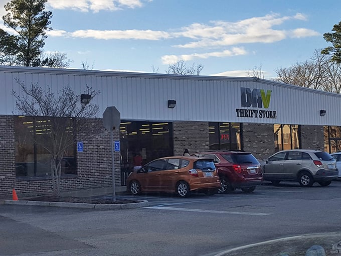 The unassuming exterior of DAV Thrift Store&mdash;where bargain hunters' dreams come true and wallets breathe sighs of relief.