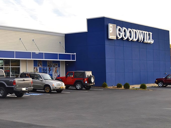 The iconic blue facade with that smiling logo promises treasure hunting adventures that won't break the bank. Retail therapy with a side of social responsibility.