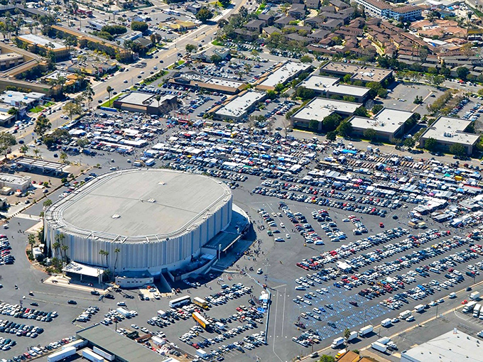 A treasure hunter's paradise from above! This aerial view shows just a fraction of Kobey's vast marketplace where one person's castoffs become another's prized possessions.