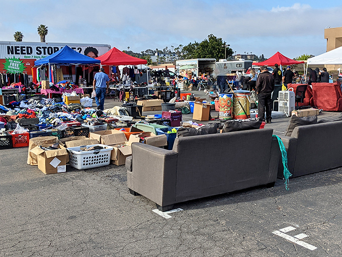 Treasure hunters navigate rows of colorful vendor tents at Kobey's, where one person's castoffs become another's prized possessions. 