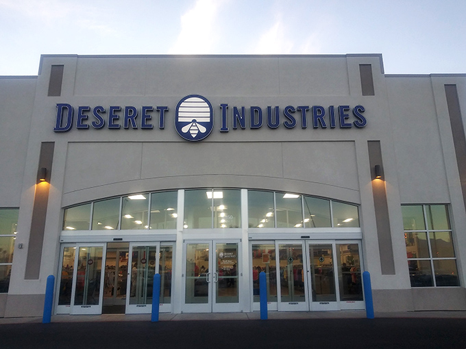 The modern facade of Deseret Industries beckons like a siren song to bargain hunters. Behind those doors? A wonderland of secondhand treasures awaits.