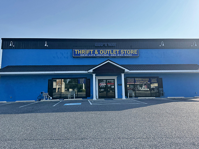 The blue and white sign says it all &ndash; treasure hunting begins here, where your wallet gets a vacation while your shopping cart doesn't.