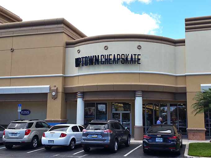 The unassuming exterior of Uptown Cheapskate in Oakland Park hides a fashion treasure trove that would make any bargain hunter's heart skip a beat.