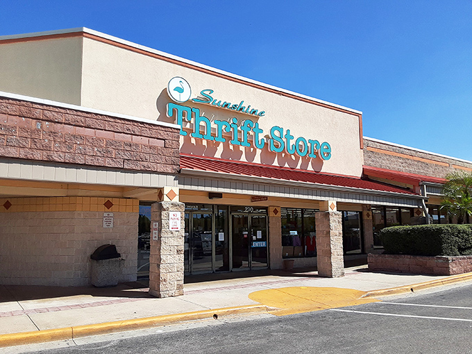 The iconic turquoise sign beckons bargain hunters like a retail lighthouse, promising treasures within that won't break your vacation budget.