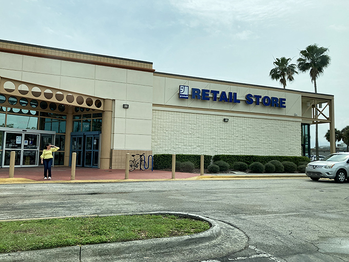 The unassuming exterior of Goodwill Industries of Central Florida &ndash; where behind these walls, treasure hunting becomes an Olympic sport for savvy Floridians. 
