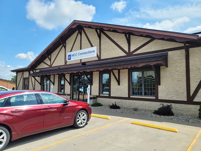 The Tudor-style exterior of MCC Connections promises treasure hunting adventures within. Like a castle of secondhand wonders waiting to be explored.