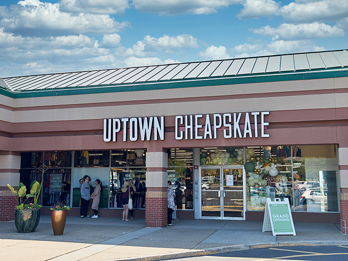 The storefront beckons like a fashion oasis in the suburban desert. Uptown Cheapskate's promise of treasure hunting without the financial regret is impossible to resist.
