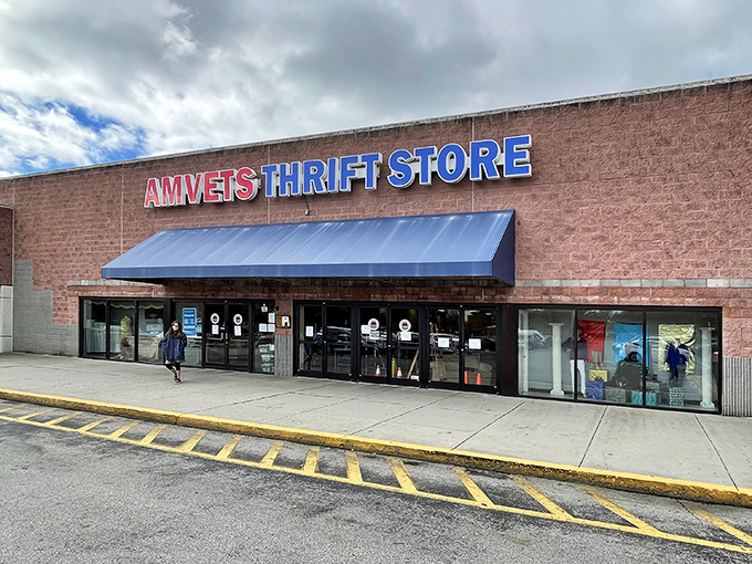 The unassuming brick facade hides a universe of possibilities. Like a treasure chest disguised as a building, AMVETS beckons bargain hunters with its iconic blue awning.