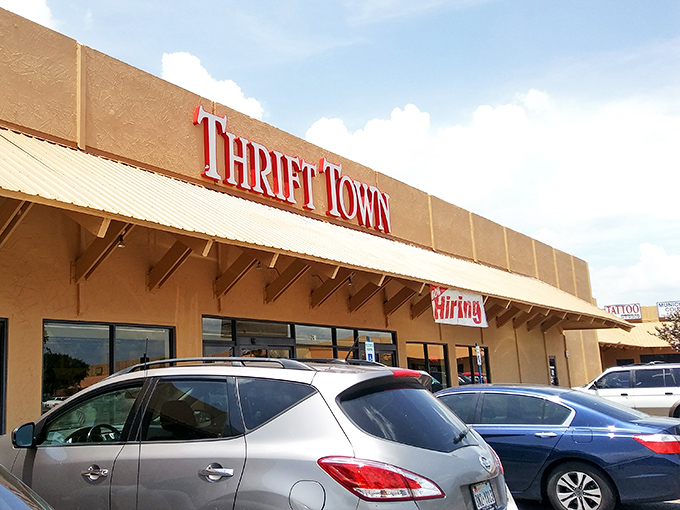 The unassuming tan fa&ccedil;ade with bold red lettering &ndash; like a treasure chest disguised as a shoebox. Your wallet's new best friend awaits inside.