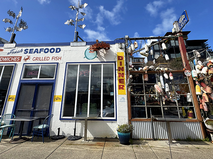 The coastal equivalent of finding a $20 bill in your winter coat&mdash;unassuming from the outside, but promising treasures within. Those metal sculptures hint at the creativity awaiting inside.