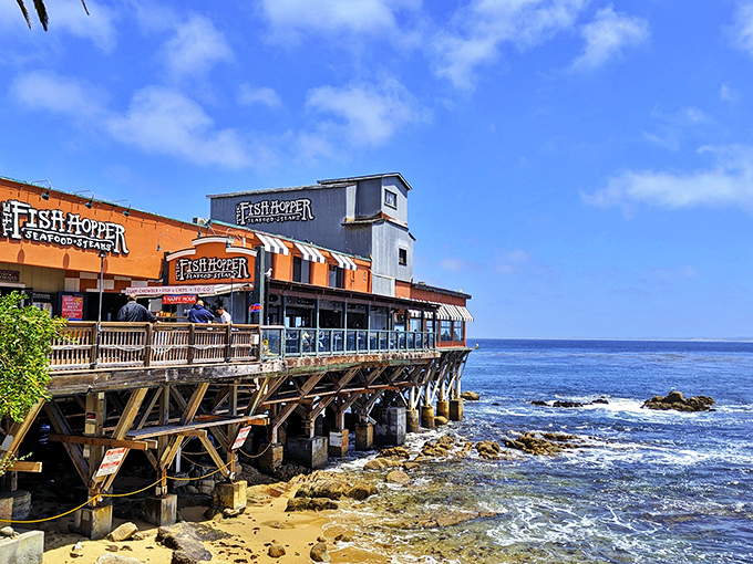 Perched dramatically over Monterey Bay, Fish Hopper looks like it might slide into the Pacific after one good wave. Thankfully, it's sturdier than it appears!