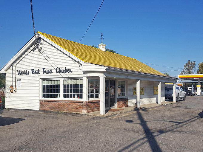 The modest white building with its sunshine-yellow roof boldly proclaims "World's Best Fried Chicken" &ndash; a claim that generations of Cincinnatians have found hard to dispute. 