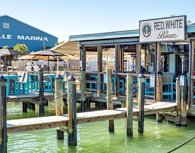 Waterfront dining doesn't get more literal than this! Red, White and Booze's turquoise-trimmed deck practically hovers over St. Pete's glistening waters.