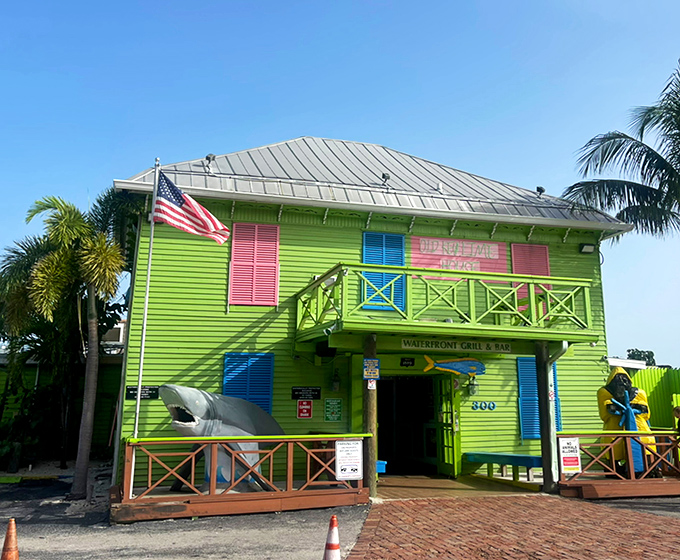 That bright green exterior isn't just eye-catching &ndash; it's practically shouting "authentic Florida seafood lives here!"
