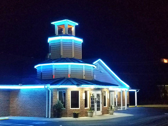 The distinctive blue roof and lighthouse-inspired cupola of Blue Ocean stand like a beacon for seafood lovers in landlocked Clinton.