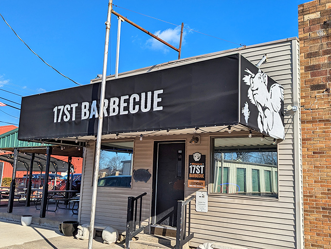The unassuming storefront where barbecue dreams come true. Those motorcycles out front? A sure sign you've found the real deal.