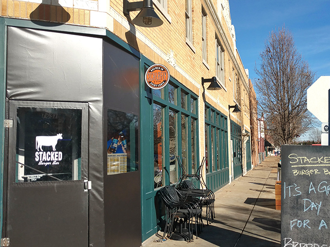 The historic brick fa&ccedil;ade of Stacked STL stands proudly against the St. Louis sky, promising burger nirvana within those unassuming walls.