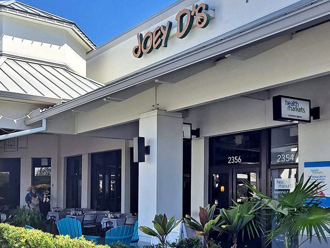 Joey D's welcomes you with that classic Florida-Italian vibe – terracotta roof, modest storefront, and the promise of carbs that'll make your diet cry.
