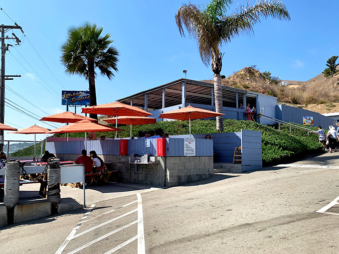 The unassuming white building with its cheerful lobster sign promises seafood nirvana. No fancy frills needed when the ocean is your backdrop.