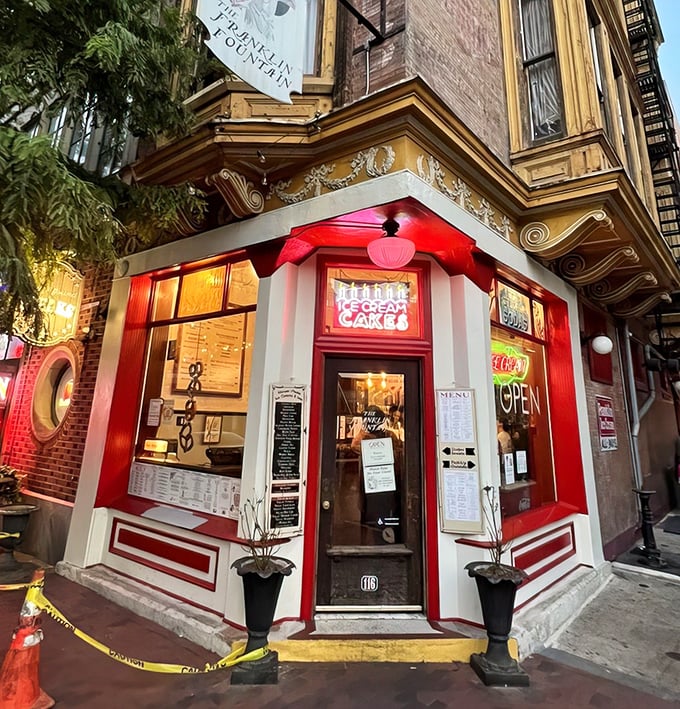 Step through this burgundy-trimmed doorway and prepare to time travel. The "CASH ONLY" sign is your first clue that authenticity trumps convenience here.