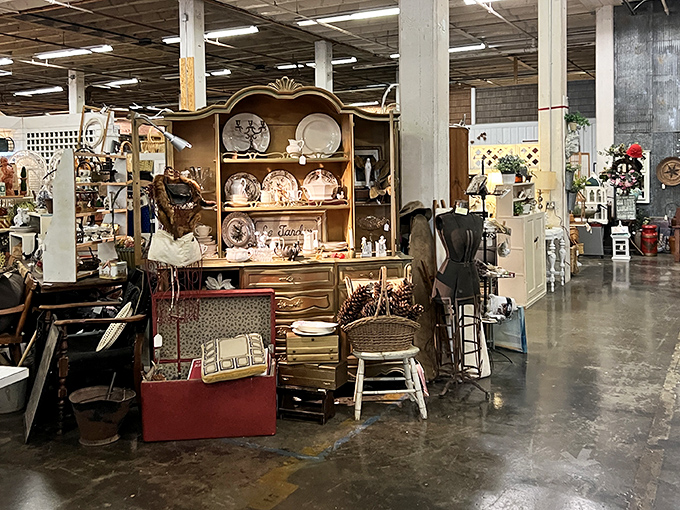 Farmhouse chic meets industrial heritage in this aisle of The Depot. Like your grandmother's attic, if your grandmother collected galvanized metal and had impeccable taste.