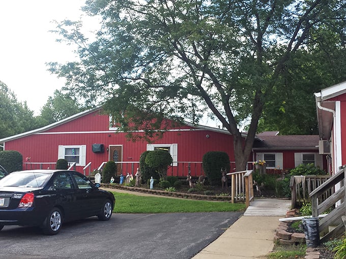 The iconic red barn stands proudly against the Ohio sky, promising treasures within that big box stores could never imagine.