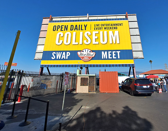 The iconic yellow and blue sign welcomes bargain hunters daily. Like a Vegas marquee for the thrifty set, it promises treasures without the gamble.