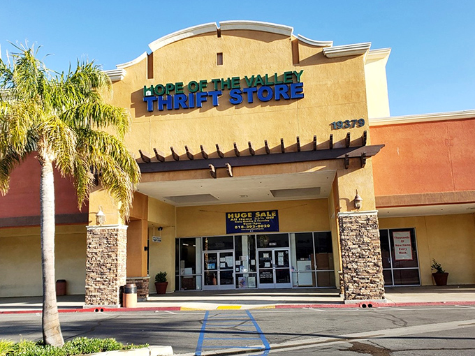 The desert-hued exterior of Hope of The Valley beckons like an oasis of bargains under the California sun, promising treasures within those sliding doors.