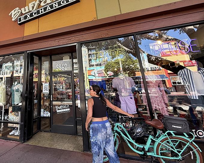 The vibrant storefront of Buffalo Exchange beckons like a fashion oasis, its colorful exterior promising treasures within for the savvy San Diego shopper.
