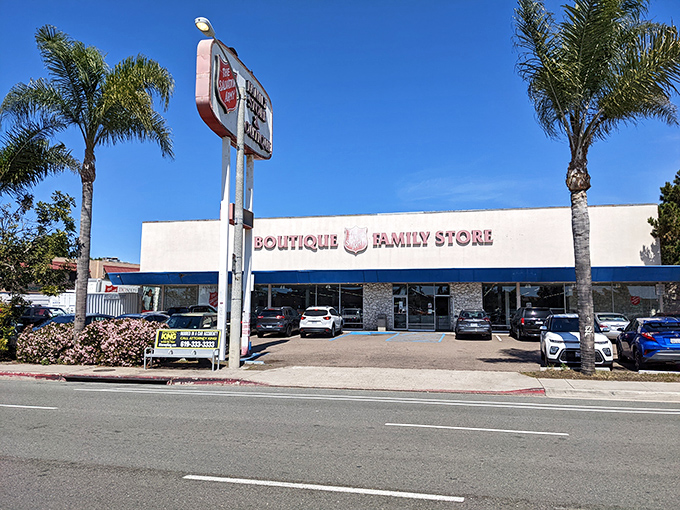 The iconic Salvation Army shield beckons bargain hunters to this Sports Arena Boulevard treasure trove, where one person's castoffs become another's prized possessions.