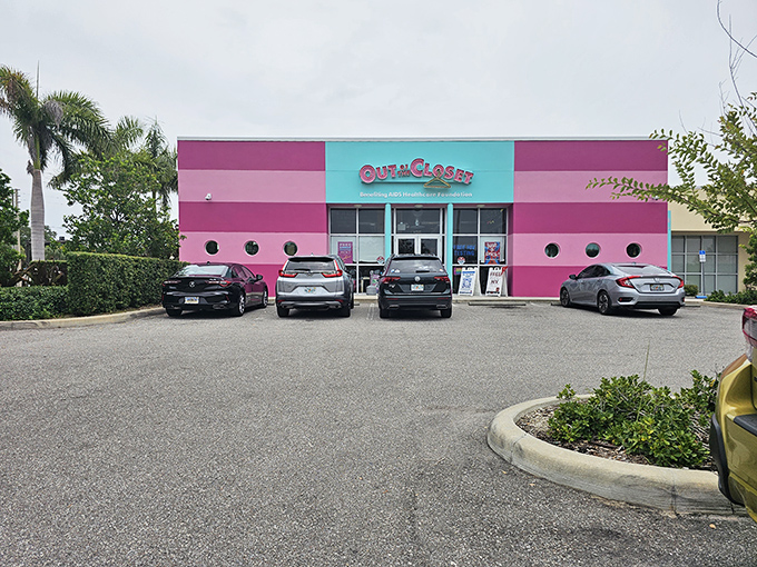That pink and turquoise exterior isn't just eye-catching &ndash; it's practically a beacon for bargain hunters seeking retail salvation.