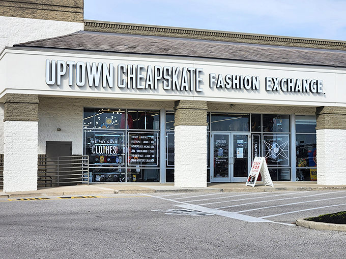 The unassuming storefront of Uptown Cheapskate belies the treasure trove within&mdash;like finding a secret portal to designer heaven in a strip mall.