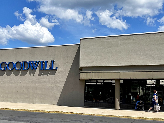 The unassuming exterior of Warminster's Goodwill hides a treasure trove within, proving you should never judge a bargain by its building.