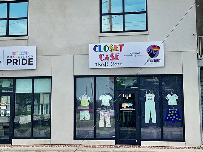 The colorful storefront of Closet Case Thrift Store beckons with promise &ndash; where fashion finds and budget-friendly treasures await North Charleston bargain hunters.